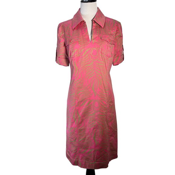 Lilly Pulitzer Dresses Lilly Pulitzer Shirt Dress 4 Pink Tan Peacock Print Twill Poshmark